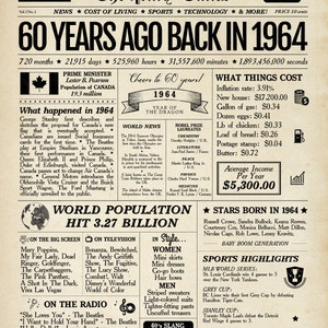1964 CANADA, 60th Birthday Gift Newspaper Sign Canadian, 1964 Birthday ...