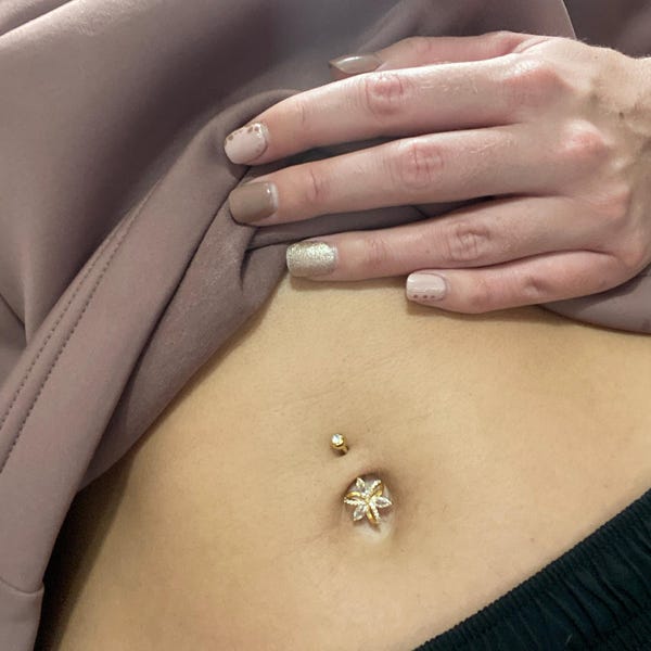 Gold Flower Belly Button Ring Dainty 14k Gold Plated Unique Minimal ...