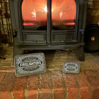 Firelighter Box Metal Tin Storage Holder Fire Lighters Matches Camp ...