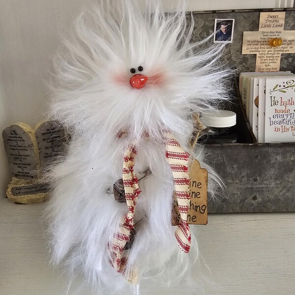 Handmade Frazzled Fluffy Snowman "stressed Out" Christmas Shelf Sitter ...
