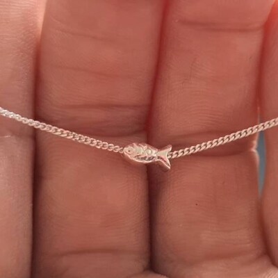 Tiny Fish Sterling Silver Necklace, Silver Choker Necklace, Silver ...