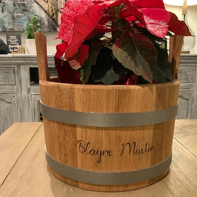 Wooden Oak Bucket 10L 15L Rustic Whiskey Barrel / Round Water Pail With ...