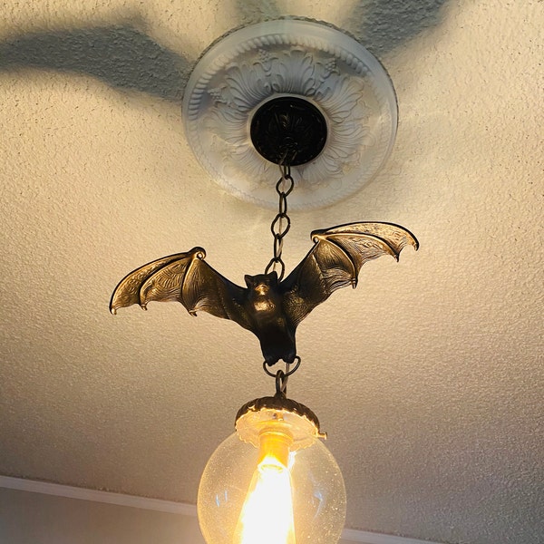 LG1 Solid BRONZE Bat Gothic Chandelier With Choice of Leaded Glass ...