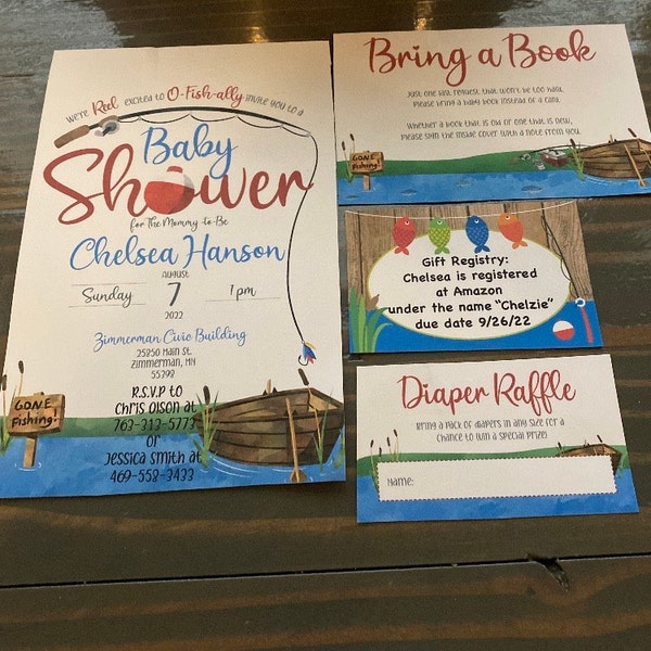 Fishing Baby Shower Invite-boy, Book Card, Thank You Card, Diaper ...