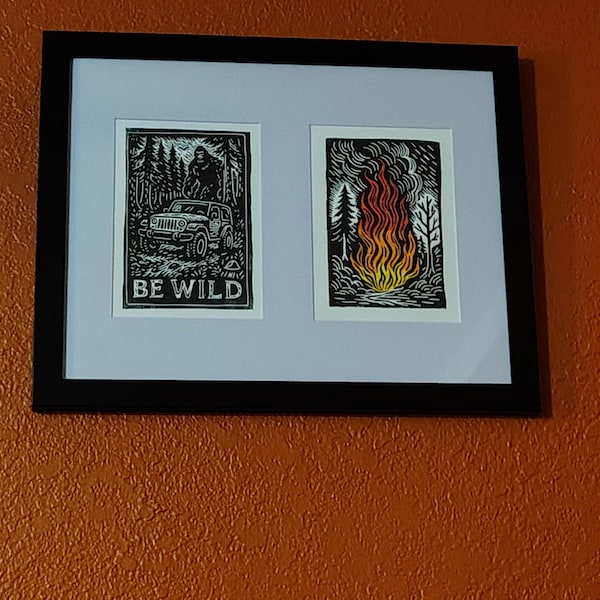 Wildfire Block Print • Forest Fire Art • Hand Pulled Linocut Nature Art ...