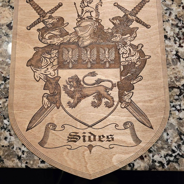 Large Coat of Arm Shield Custom Family Crest Natural Birch Wood ...