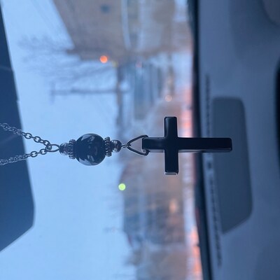 Rearview Mirror Charm, Hematite Christian Cross Car Dangler Ornament ...