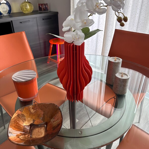 Orange Wood Wave Vase: Modern Parametric Sculpture, Dried Flower ...