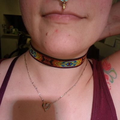 Aztec Choker Necklace, Native American Jewelry, Fabric Choker, Bohemian ...