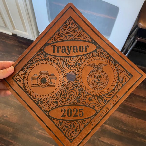 Custom Engraved Grad Cap Topper, Laser Cut Raw Vegan Leather ...