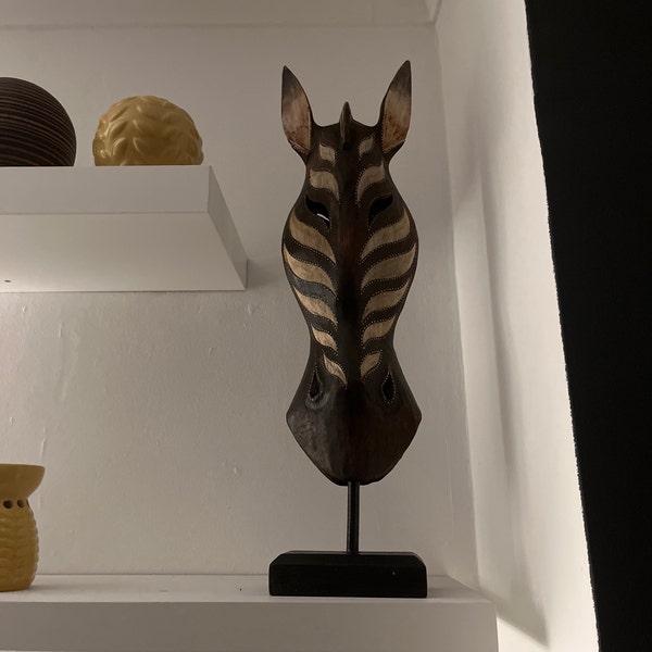 Carved Zebra Mask Natural on Plinth Wooden Hand Carved Art Fair Trade ...