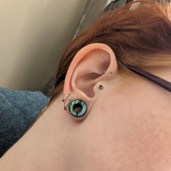 Aurora Borealis Glass Ear Tunnel Double Flare Ear Plug Saddle Tunnel ...