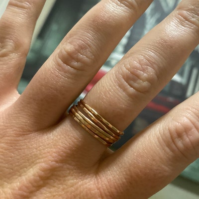 Rose Gold Stacking Rings Set of 3 Hammered Thin Gold - Etsy