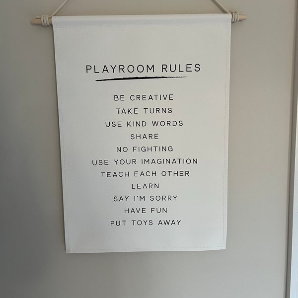 Playroom Rules | Canvas Dowel Rod | Playroom Wall Art | Kids Room Wall ...