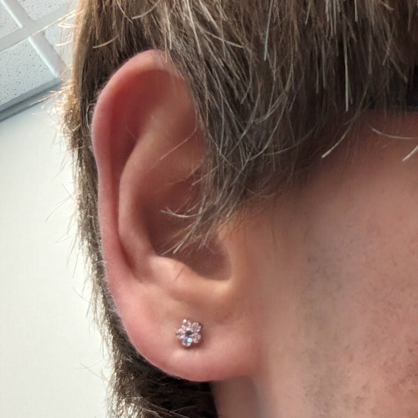 Implant Grade Titanium Metal Flower Earrings With Zircon Crystals, 100% ...