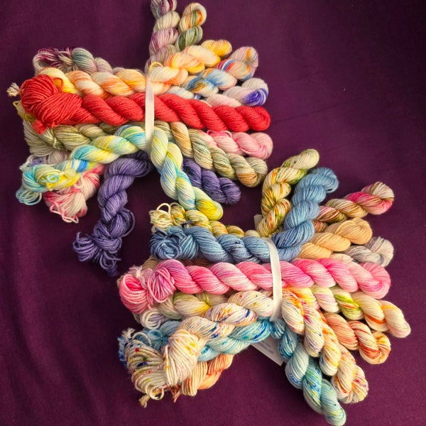 4 Ply Yarn 24 X 10g Mystery Mini Skein Mix Colour Hand Dyed SW Merino ...