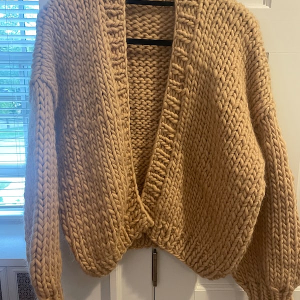 Hand Knit Chunky Wool Cardigan: Oversized Balloon Sleeve Sweater - Etsy