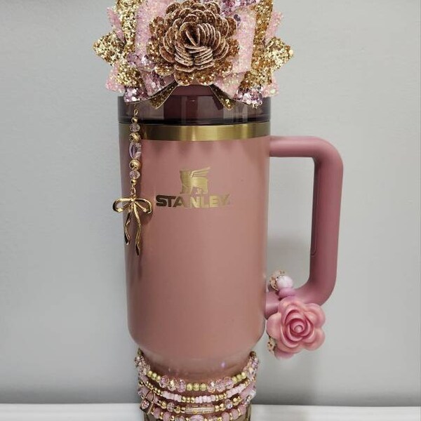 Loveshack Ribbon Rosa Stanley Straw Bow Pink and Gold - Etsy