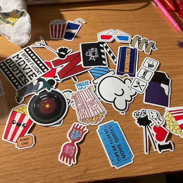 25/50 Vinyl Movie Night Stickers, Die Cut Decal Set, Waterproof ...