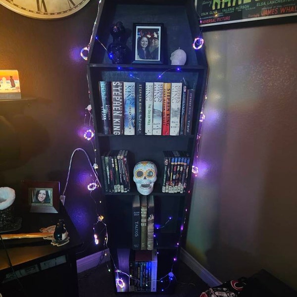52 Inch Coffin Bookshelf, Goth, Spooky, Home Decor, Bookcase, Mystic ...
