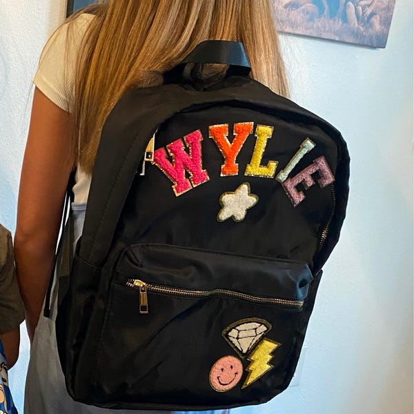 NEW!! Nylon Backpack- Personalized Backpack- Customizable Backpack- Letter Backpack- Chenille ...