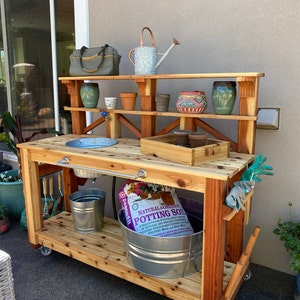Potting Bench With Water Spigot, Cedar Potting Table, Outdoor Garden ...