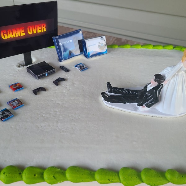 PERSONALISED Wedding Cake Toppers | GAME OVER PS4 Bundle | Funny ...