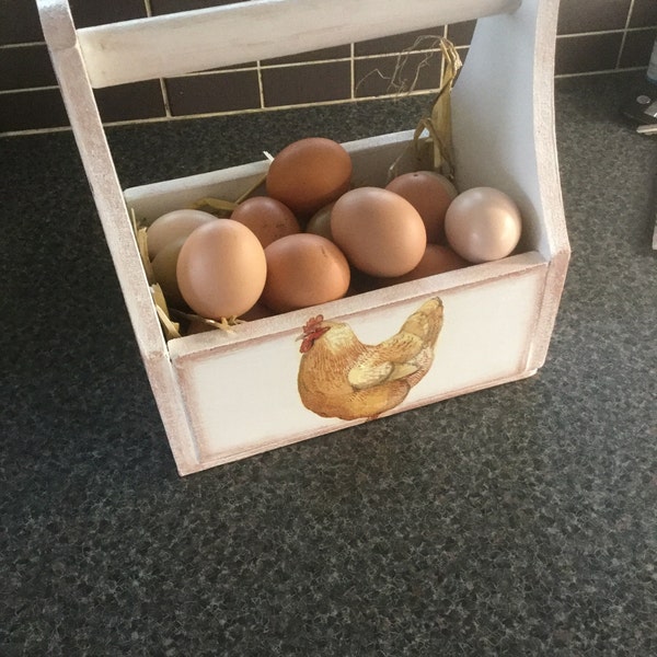 Handcrafted Wooden Egg Storage Box Made Using Emma Bridgewater Chicken ...