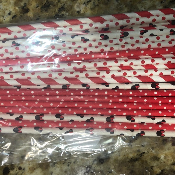 Minnie Mouse Themed Party Paper Straws,first Birthday Party Paper ...
