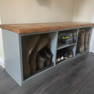 Shoe Boot Storage Bench Seat With Reclaimed Wood Top Boot Rack for ...
