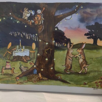 The Reunion Fine Art Rabbit Print, Cute Watercolor Painting of a Bunch ...