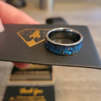 Titanium Meteorite Ring, Mens Meteorite Ring With Wavy Titanium Band ...