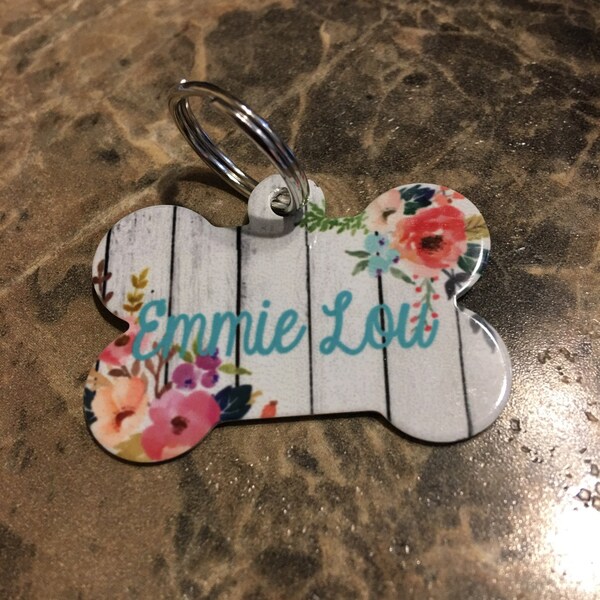 Watercolor Flowers Dog Tag Double Sided - Customized Dog Tag - Custom ...
