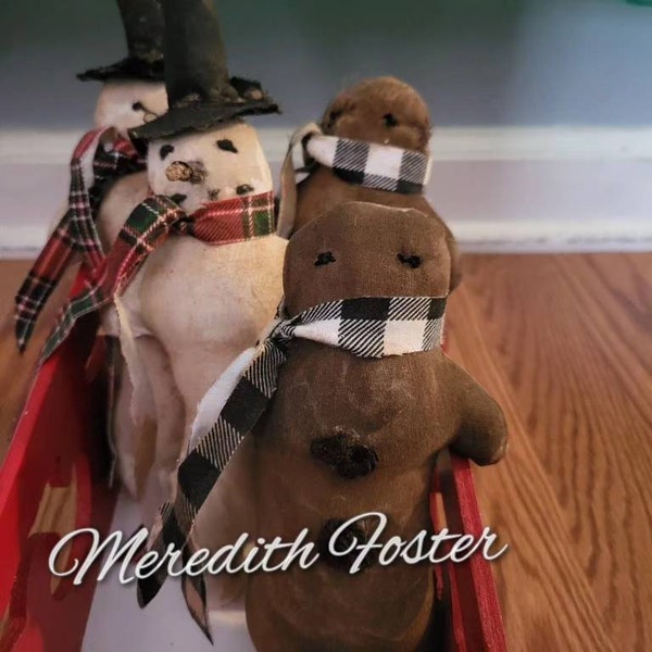 DIGITAL FILE Primitive Christmas Winter Snowman~gingerbread Man Doll ...