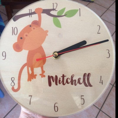 Monkey Clock / Personalised Clock / Personalized Wooden Clock / Kids ...