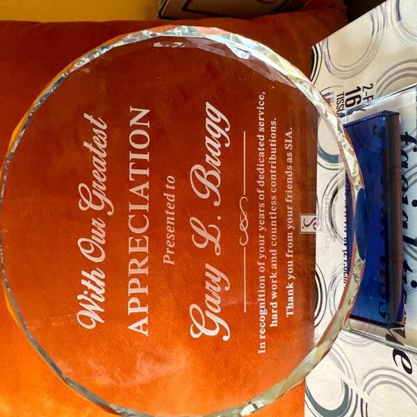 Personalized Crystal Appreciation Plaque, Crystal Employee Retirement ...