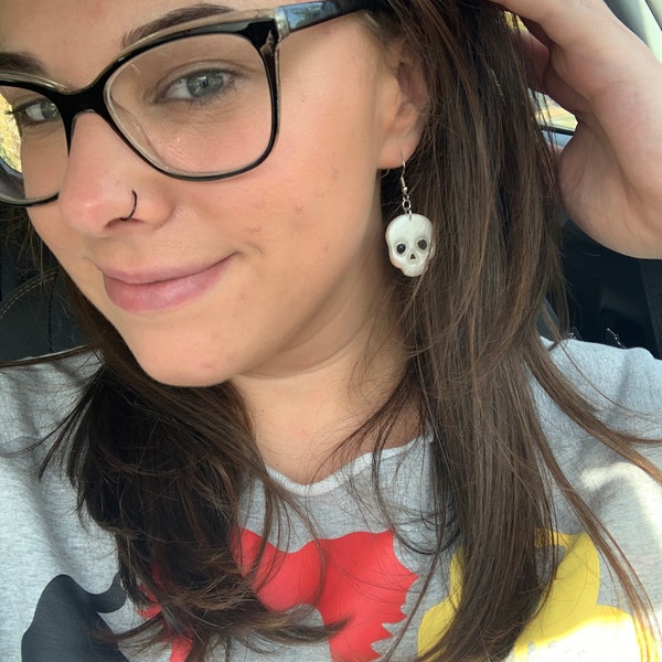 Shimmering Pearl Blushing Skull Polymer Clay Earrings, Keychains, and ...