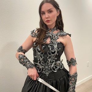 Silver Filigree Metallic Rubber Latex Ornate Collar Shoulder Armour ...