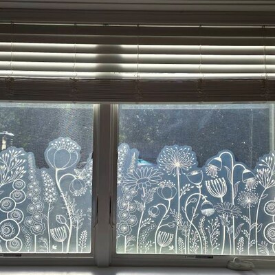 Bunny Meadow Window Sticker Spring Easter Rabbit Wreath Window Decal ...