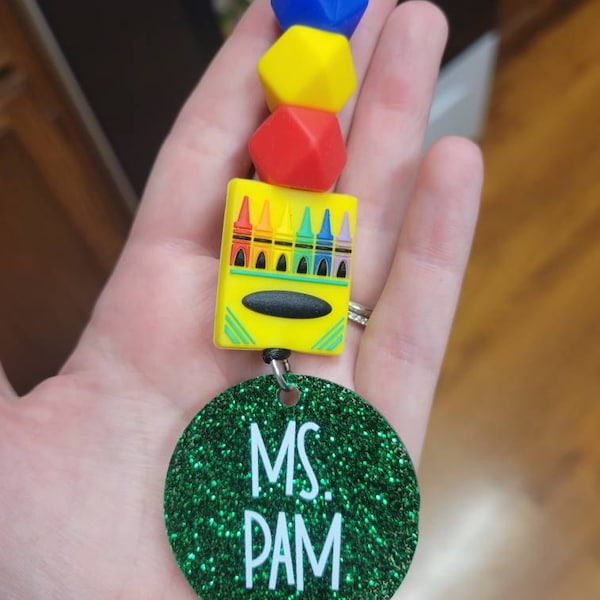 Teacher Glitter Lanyard - Personalized Lanyard for ID Badge - Beaded ...