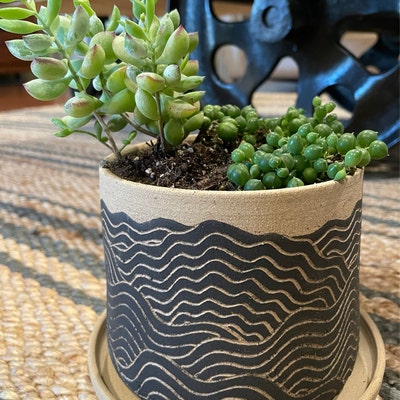 Carved Waves Handmade Ceramic Succulent Pots Clay Pottery Planters for ...