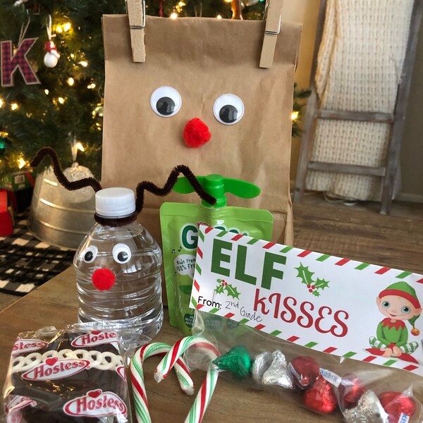 ELF Kisses Treat Bag Christmas Toppers, Printable Christmas Toppers ...