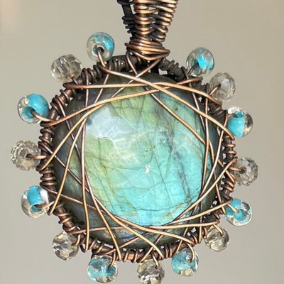 Labradorite Copper Wire Wrapped Pendant With Beads Labradorite Gemstone ...