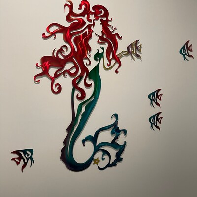 Mermaid Metal Wall Art, Aluminum Mermaid, Metal Mermaid, Fish Metal Art ...