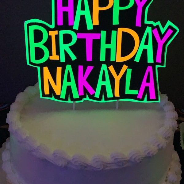 Glow Party Cake Topper, Neon Birthday Cake Topper, Personalized Cake ...