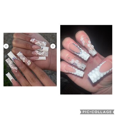 3D Blue Croc French Tip Press on Nails Charms Press on Nails Long Nails ...