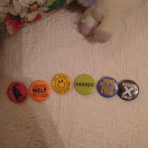 Video Rental Sticker Buttons Magnets & Bottle Openers. Set 01 - Etsy