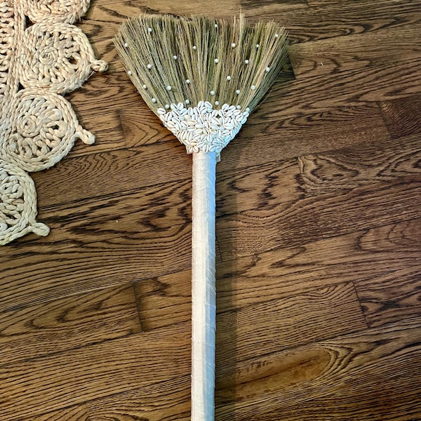 100 % Dupioni Silk Wedding Broom With Cowrie Shells Dupioni Silk Ivory ...