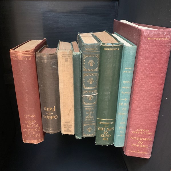 Set of 8 Vintage Books Mixed Decorative Customizable Colors Décor Aesthetic Bookshelf Library ...