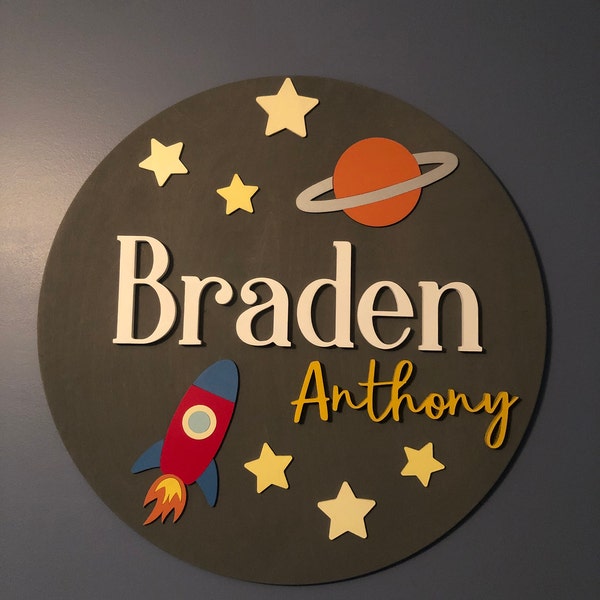 Space Name Sign, Space Wall Art, Nursery Name Sign, Outer Space Decor ...